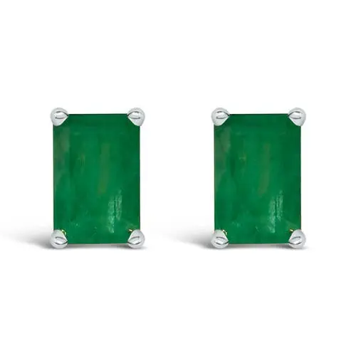 HAUS OF BRILLIANCE 14k Gold Emerald Cut Gemstone Stud Earrings - Green Emerald | White